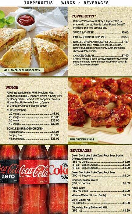 Menu at Topper's Pizza - Orangeville pizzeria, Orangeville