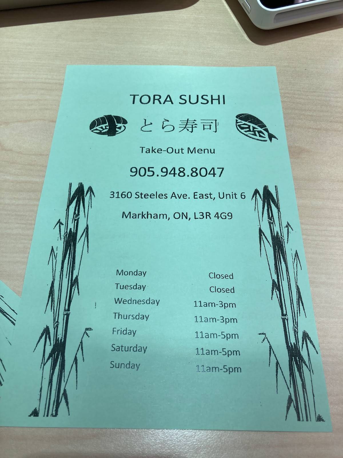 Menu at Tora Sushi restaurant, Markham, Steeles Ave E