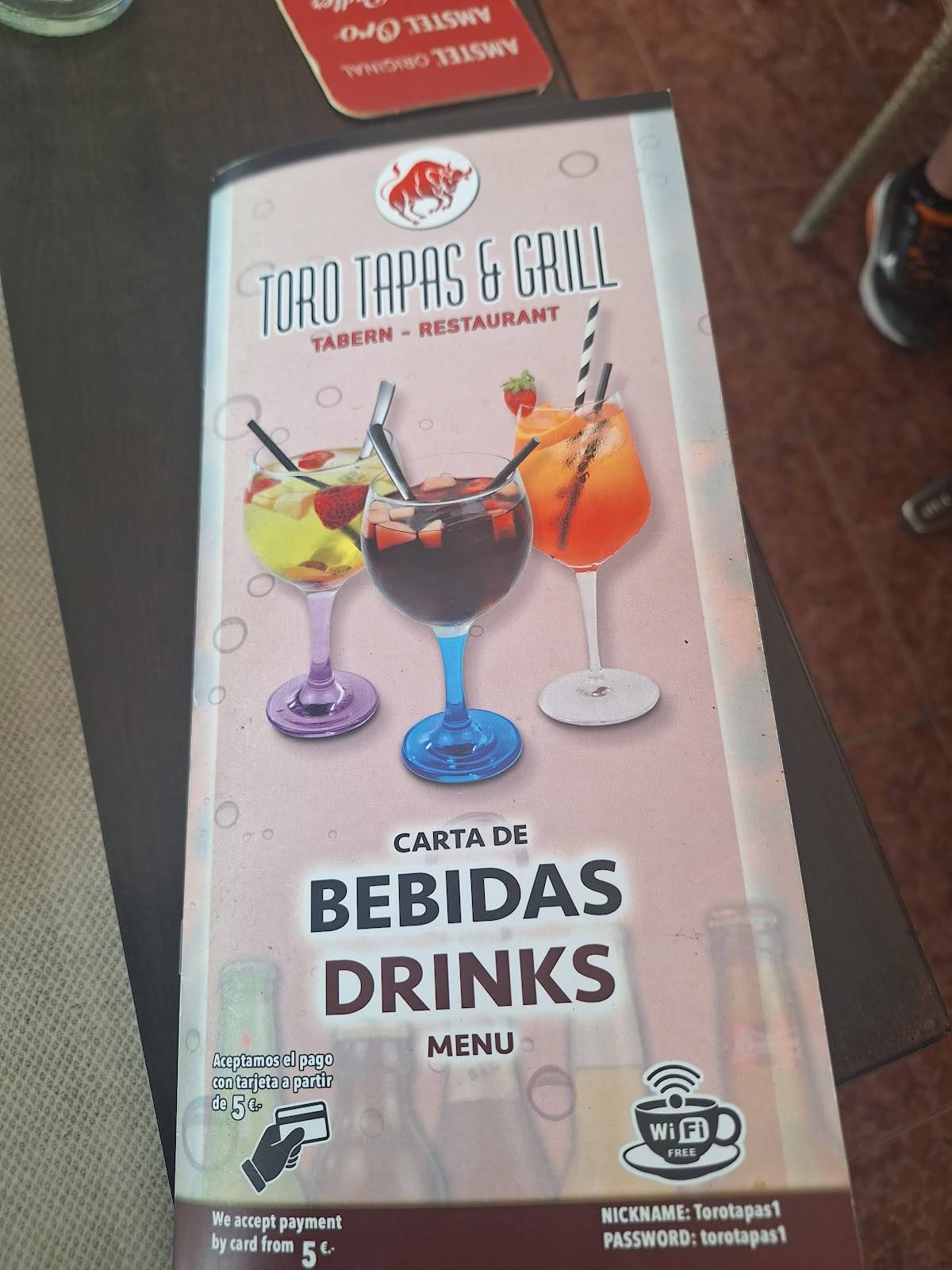 Menu at Toro Tapas & Grill restaurant, Costa Adeje