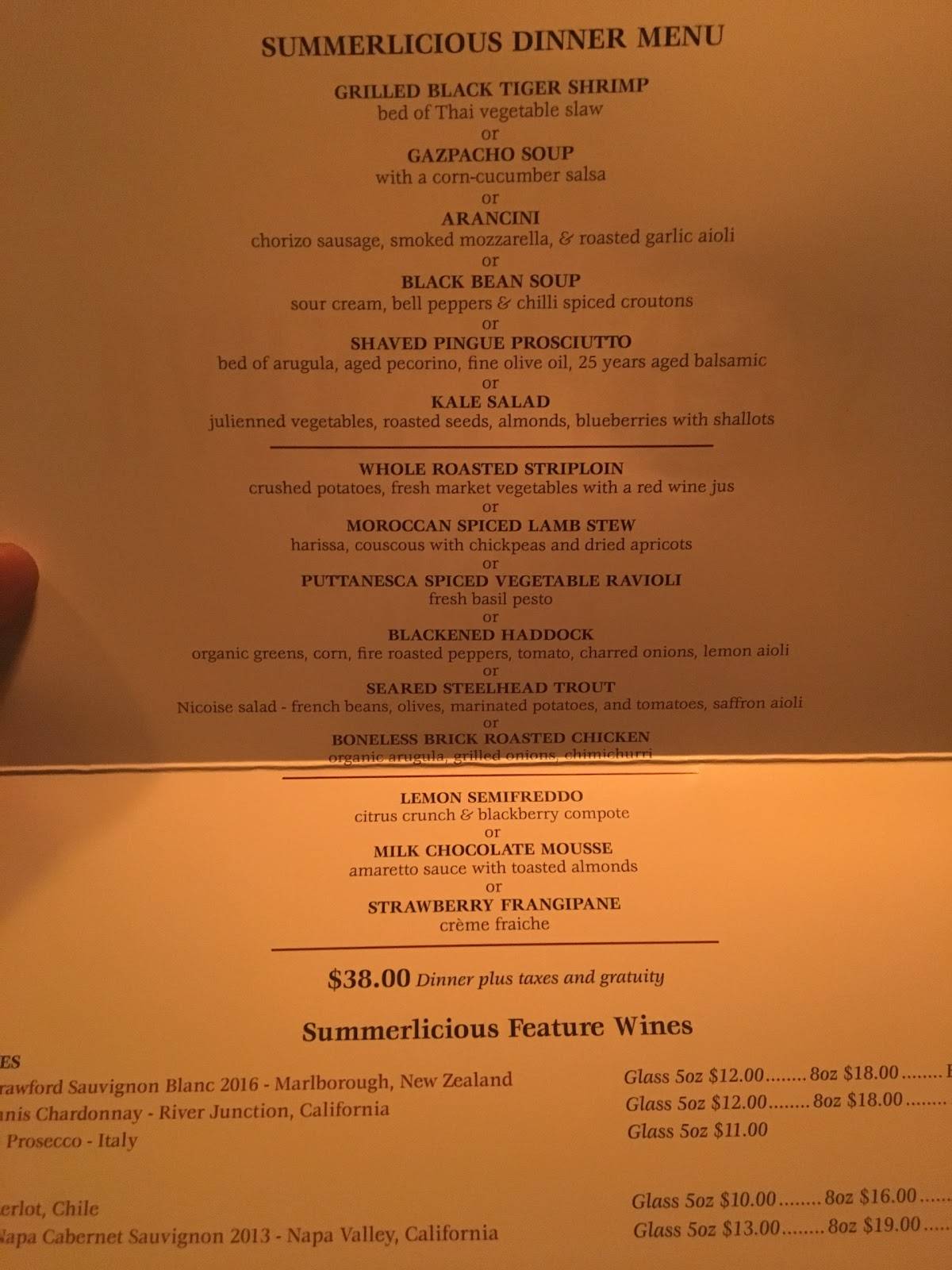 Menu at Barnsteiner's, Toronto