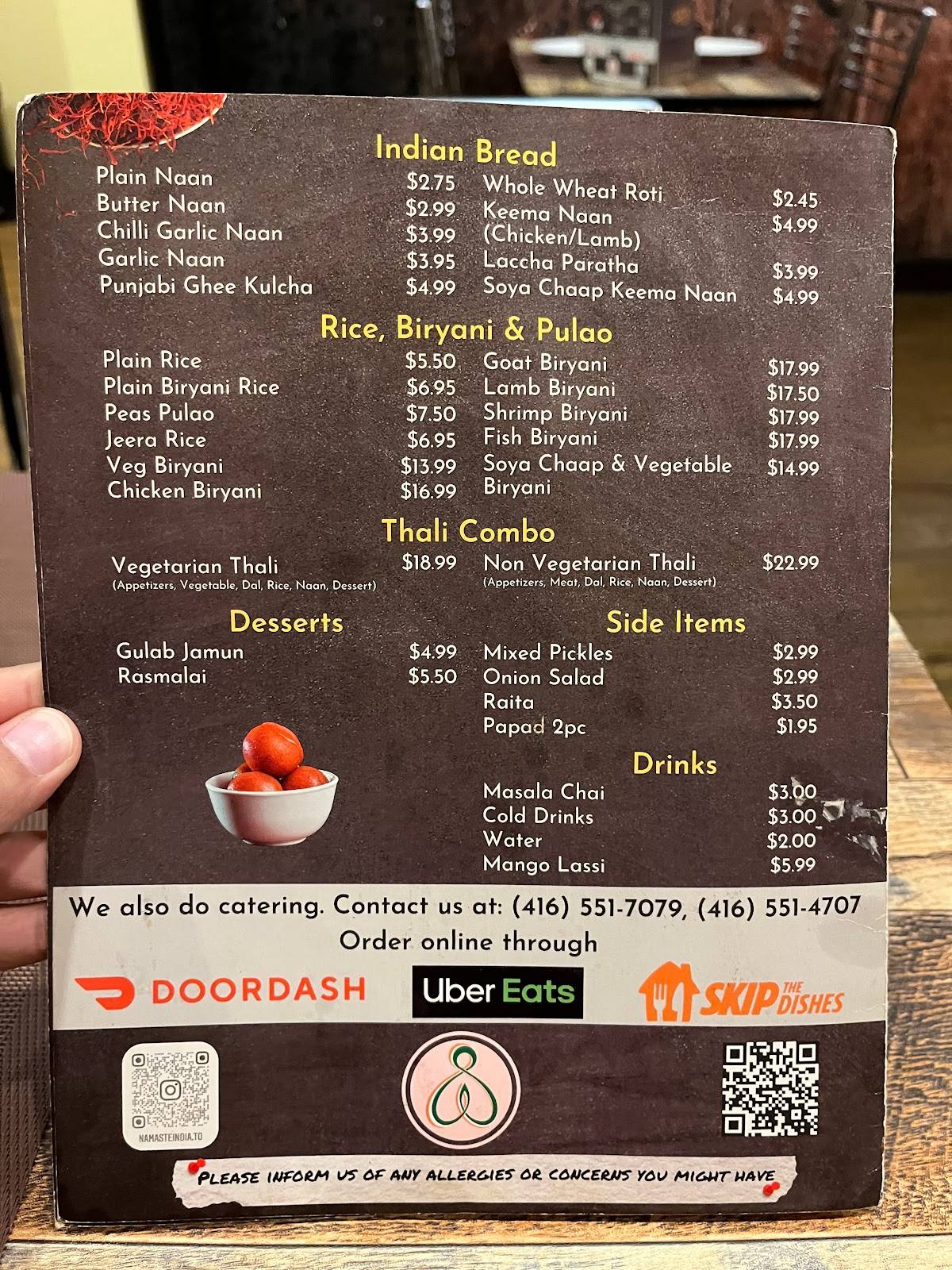 Menu at Namaste India Indian Cuisine desserts, Toronto