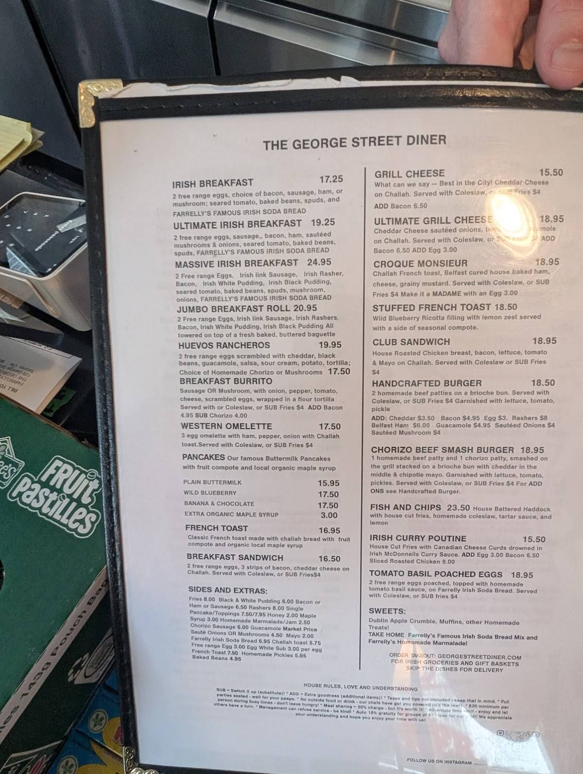 Menu at The George Street Diner restaurant, Toronto
