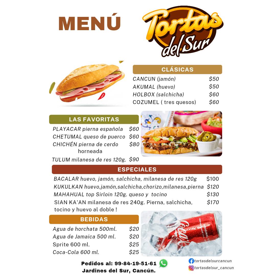 Carta del restaurante Tortas Del Sur Cancún, Cancún