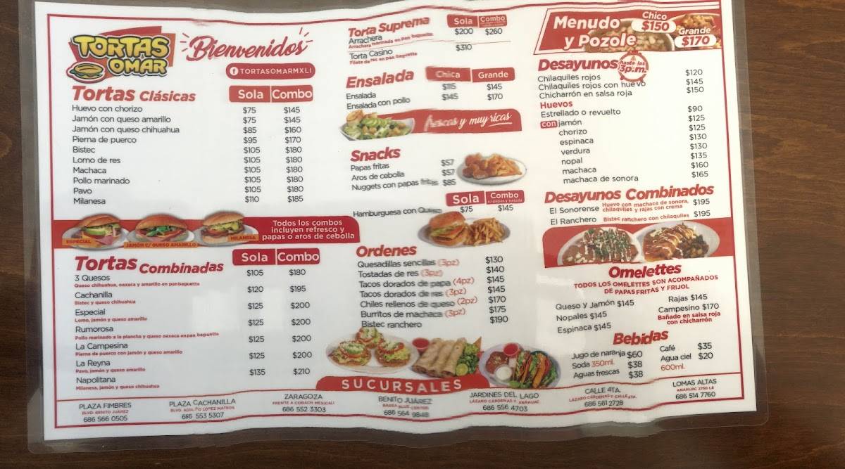 Carta del restaurante Tortas Omar - Plaza Fimbres, Mexicali, Calz ...
