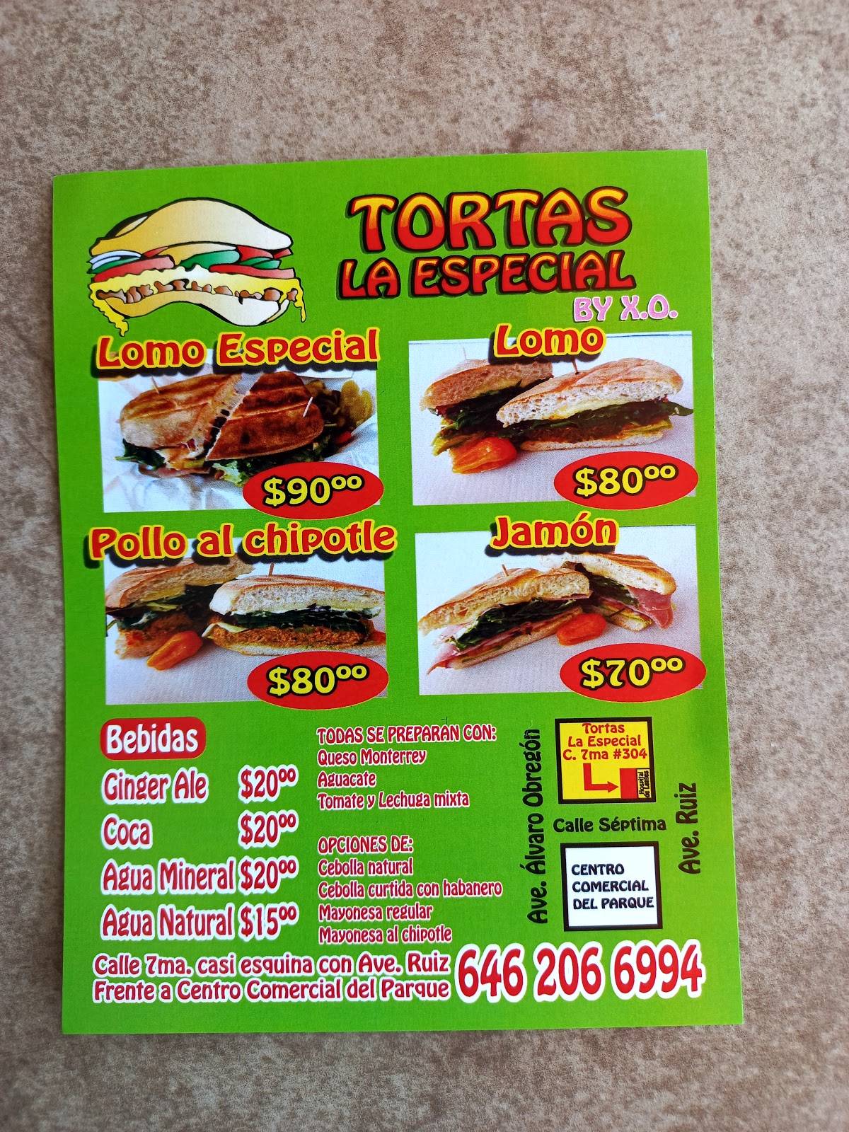 Carta del restaurante Tortas la especial by X.O., Ensenada