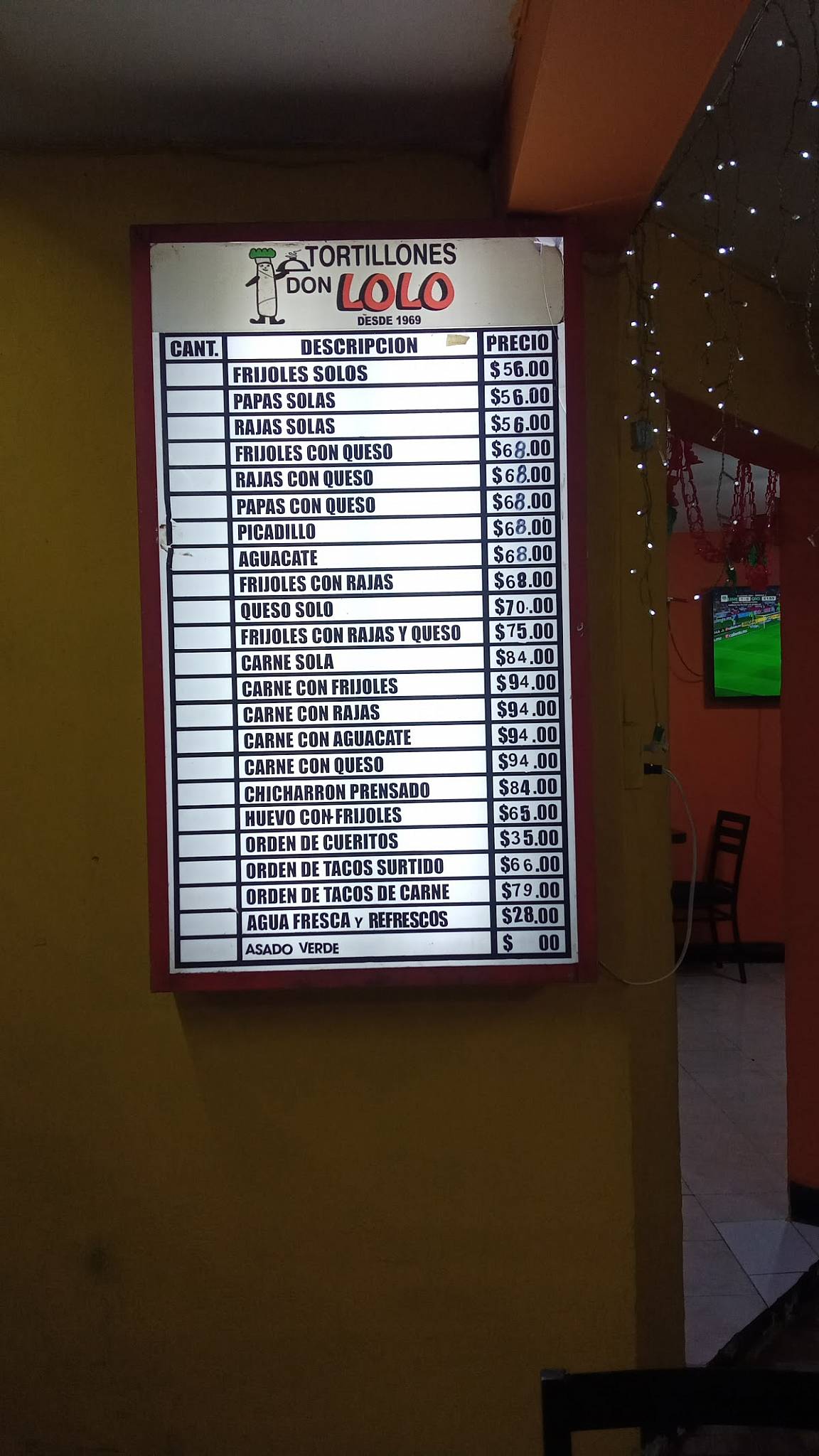 Carta del restaurante Tortillones Don Lolo, Torreón, Blvrd la Libertad 1239