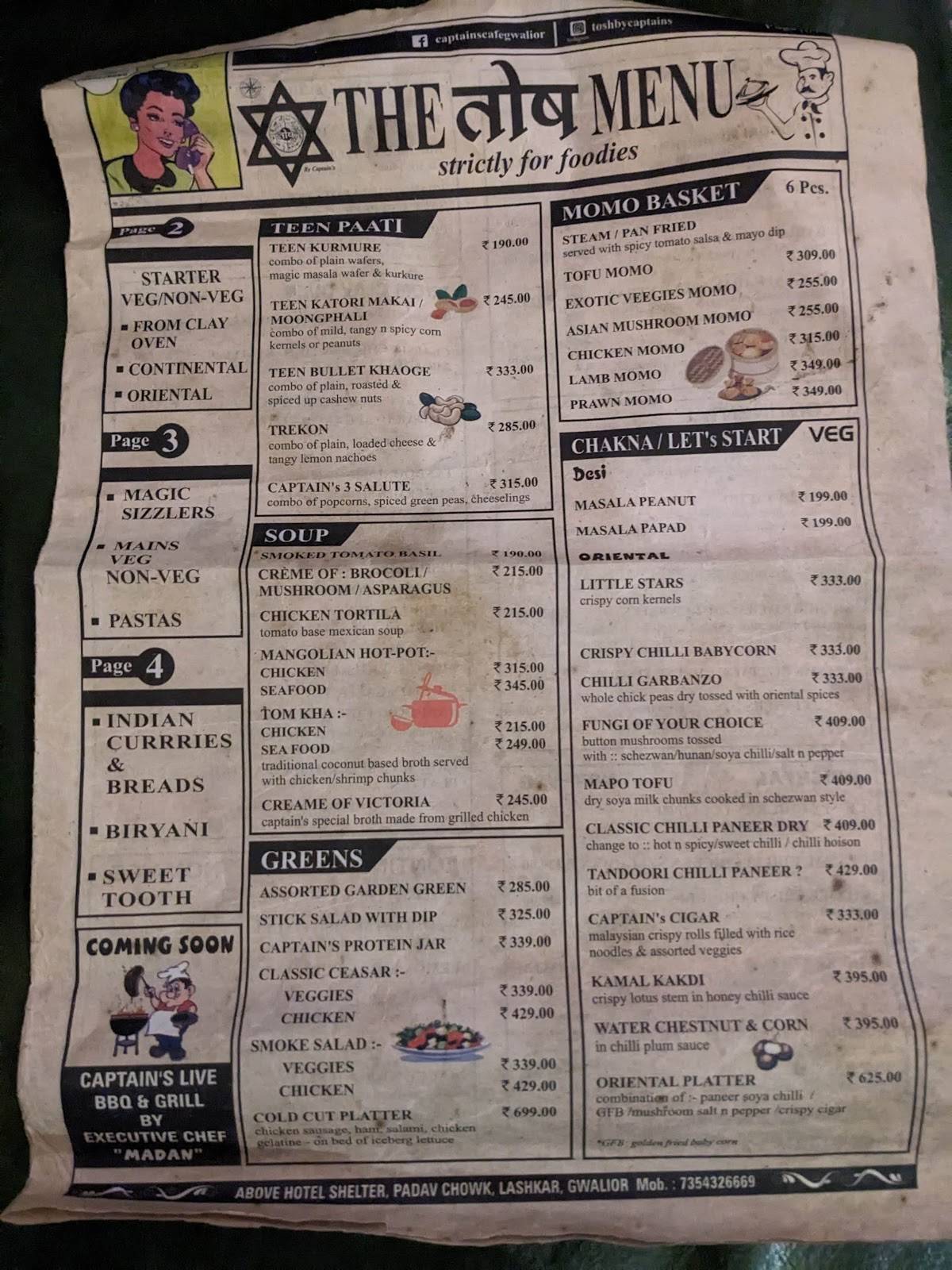 Menu at Tosh by Captain's Cafe, Gwalior