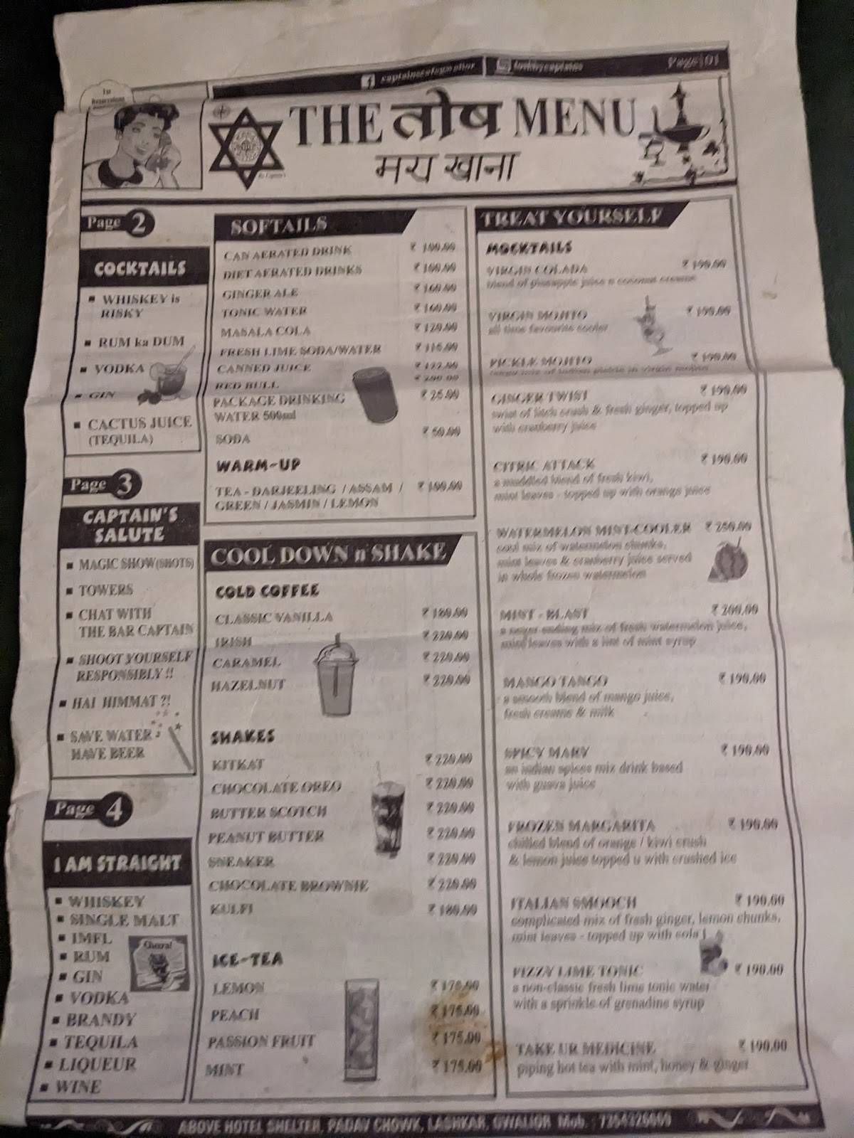 Menu at Tosh by Captain's Cafe, Gwalior