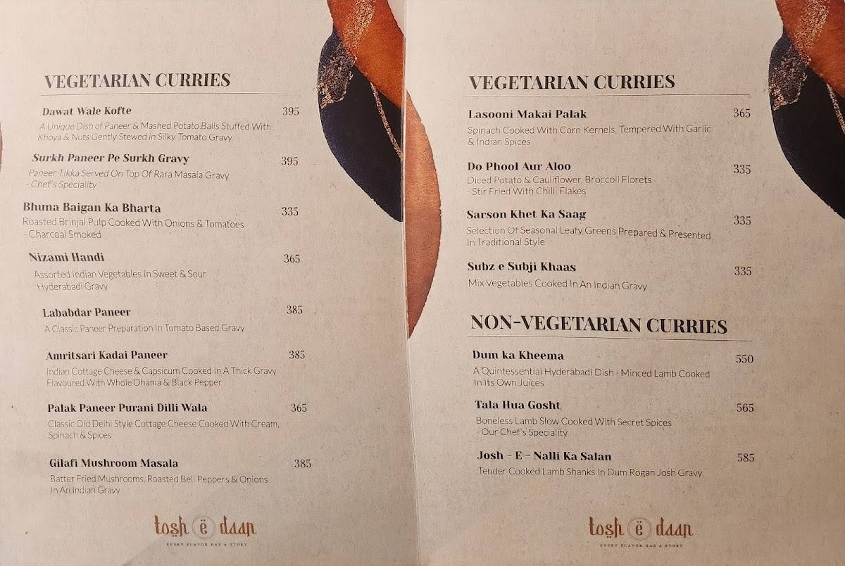 Menu at Tosh-e-daan, Hyderabad