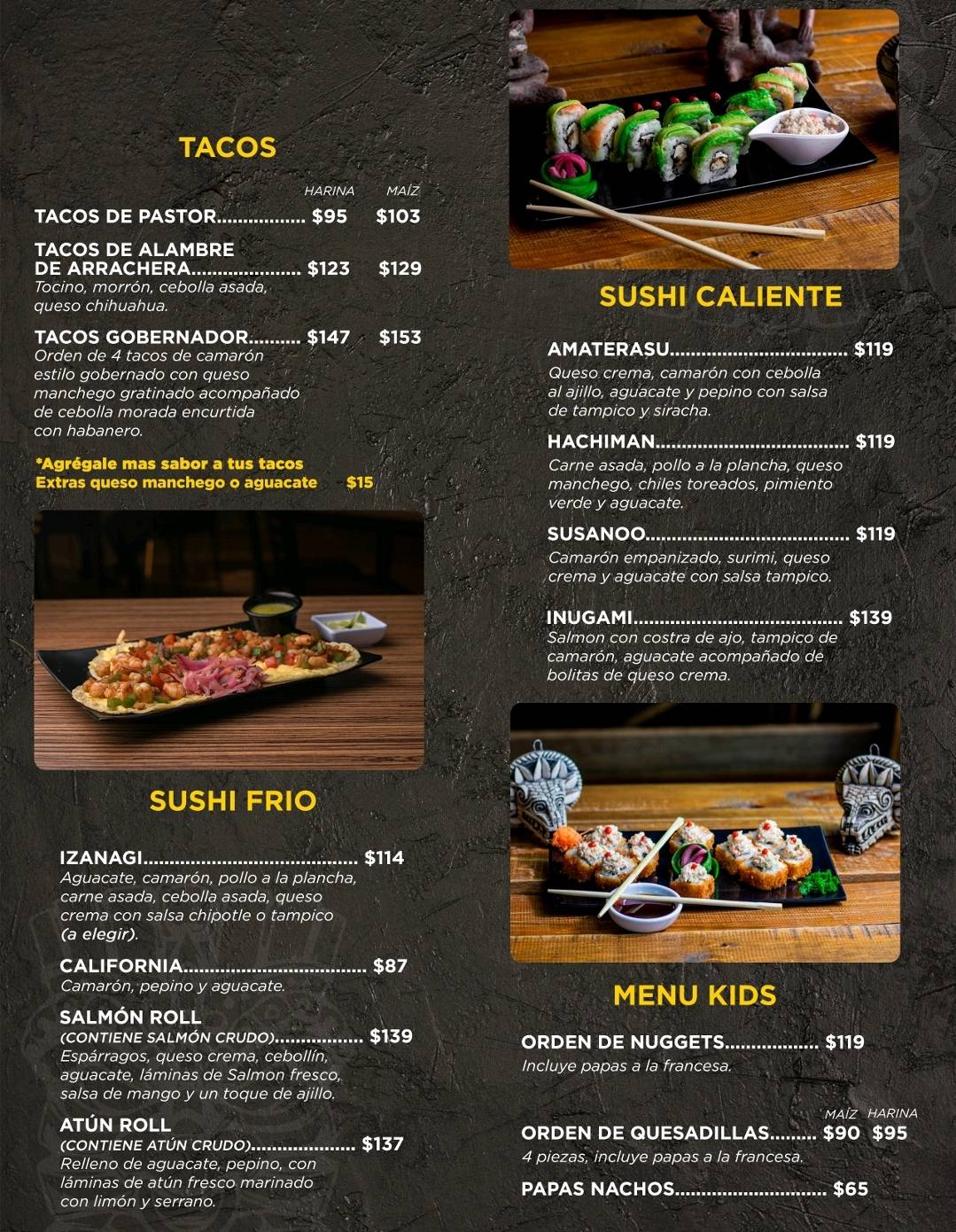 Carta del restaurante Tótem Norte, Saltillo
