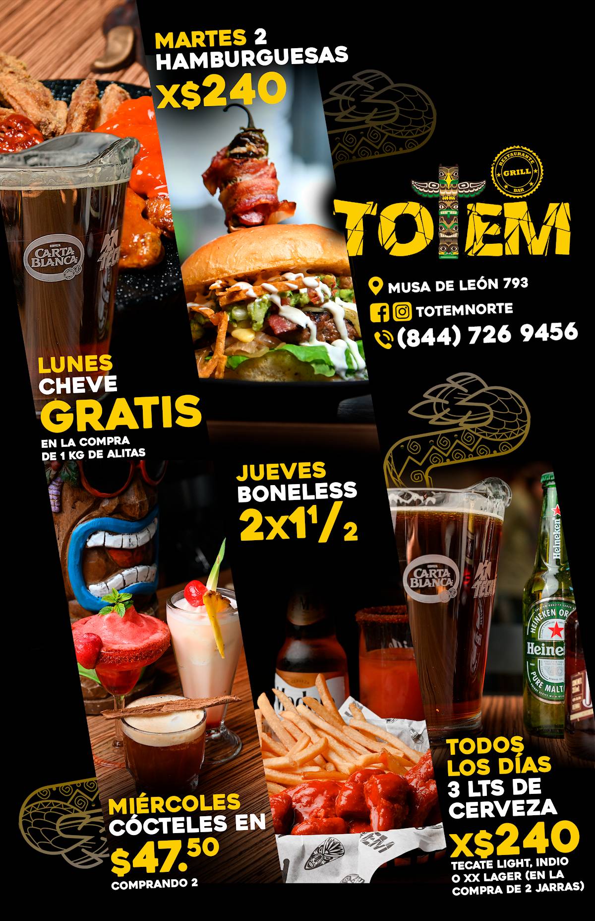 Carta del restaurante Tótem Norte, Saltillo