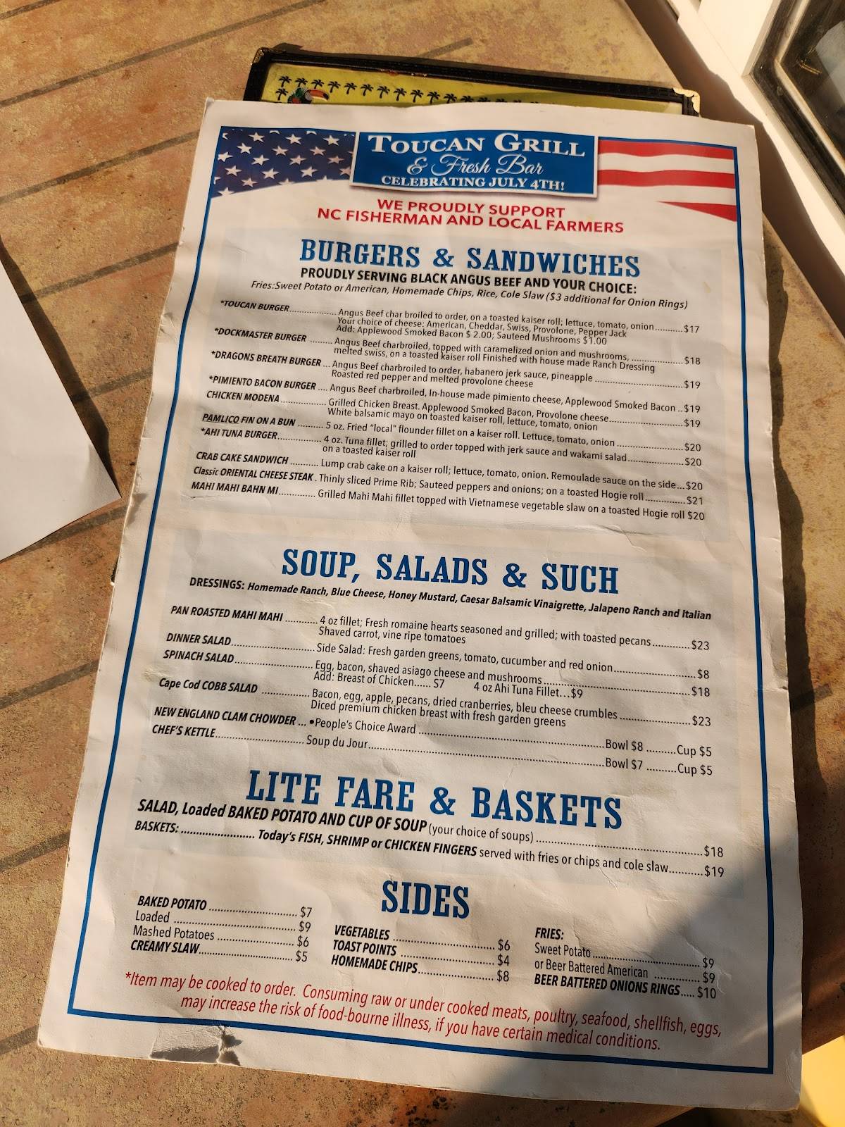 Menu at Toucan Grill & Fresh Bar, Oriental, 101 Wall St