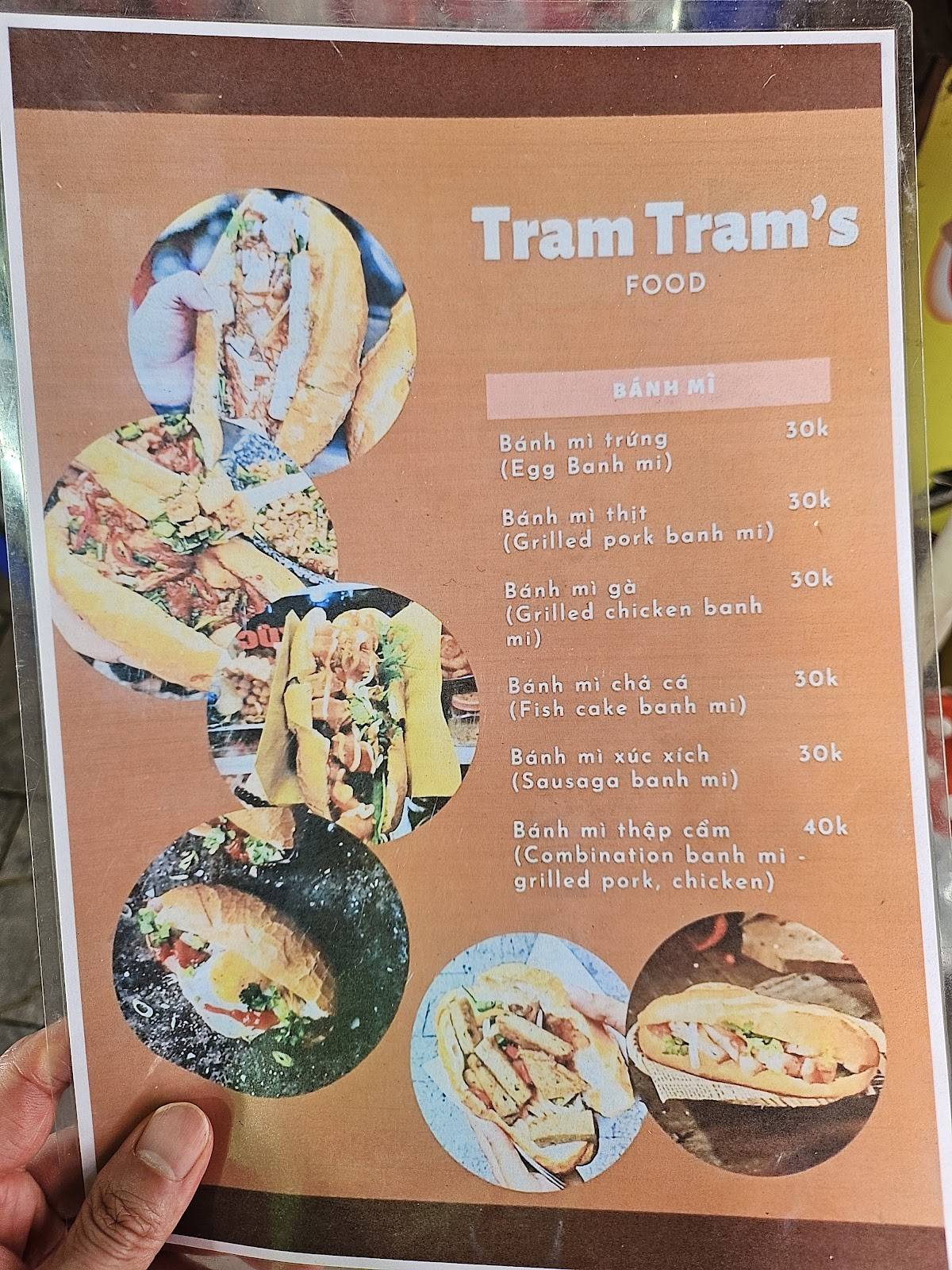 Carta del restaurante Tram Tram’s Banh Mi, Vietnam