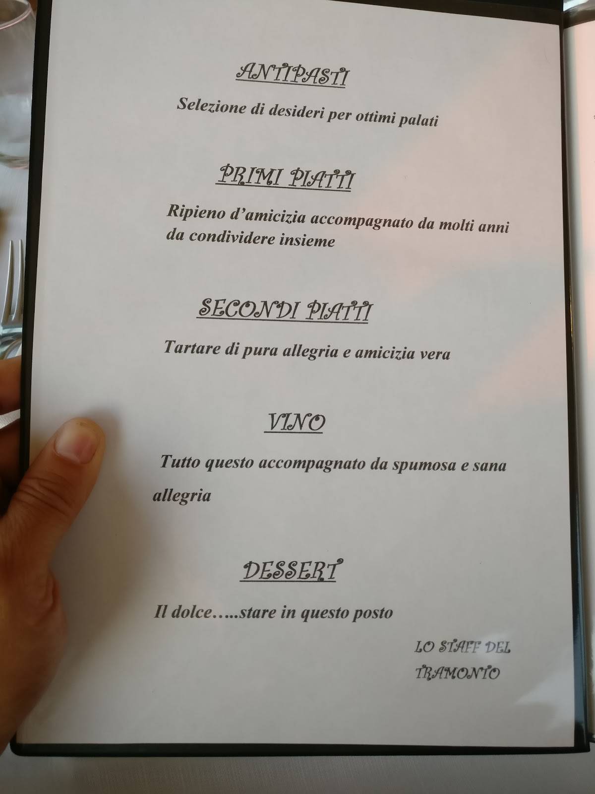 Speisekarte von Tramonto restaurant, Ponza