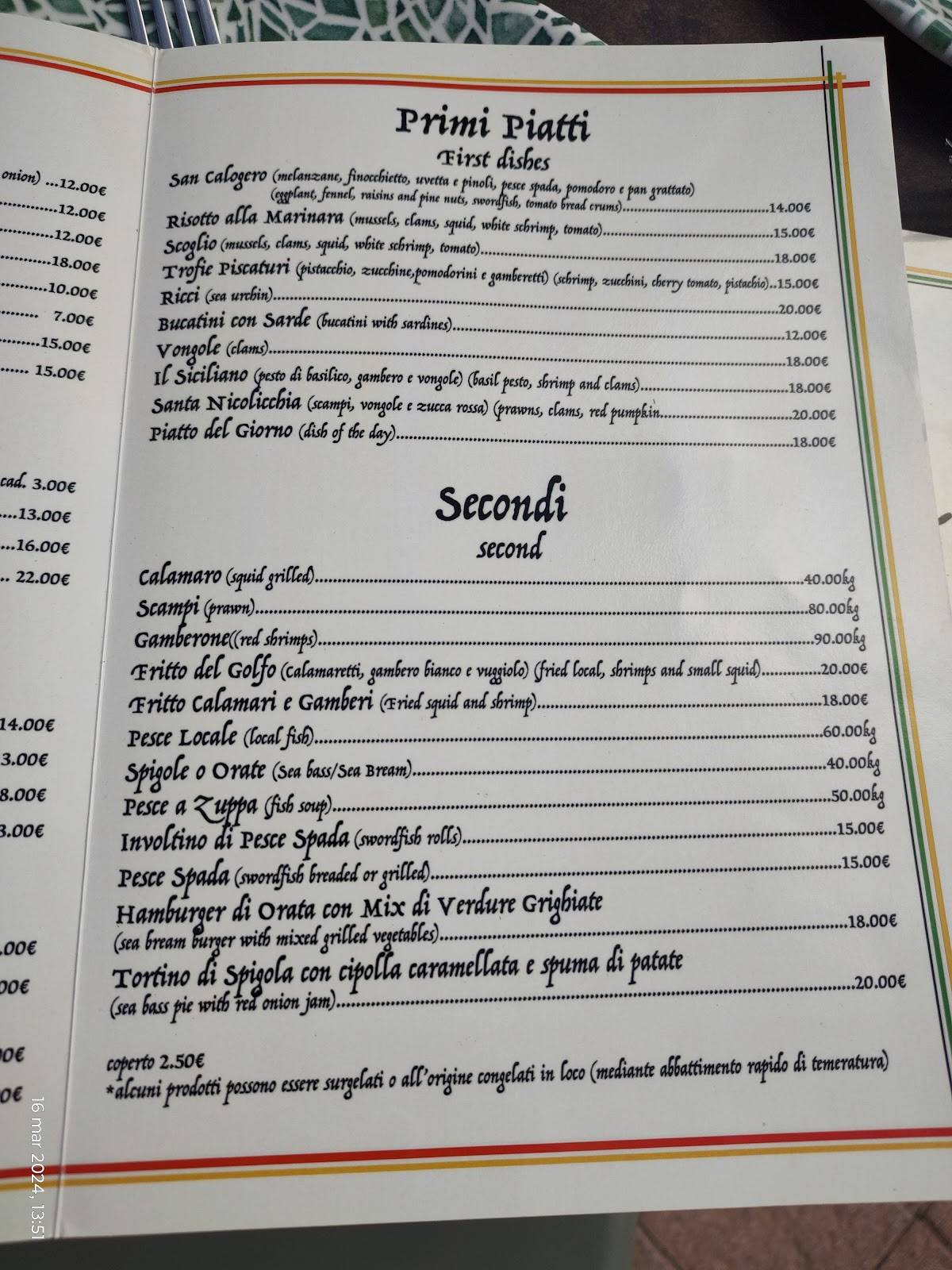 Menu at Trattoria Francu U' Piscaturi dal 1970 restaurant, Porticello ...