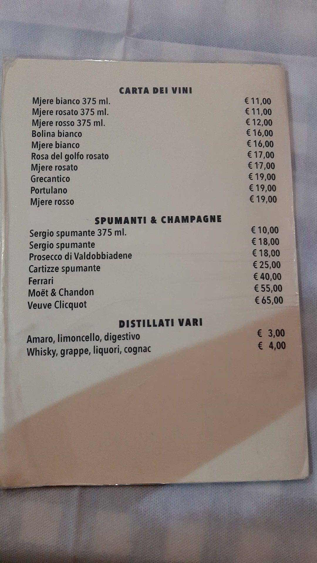 Carta del restaurante Trattoria La Paranza, Gallipoli