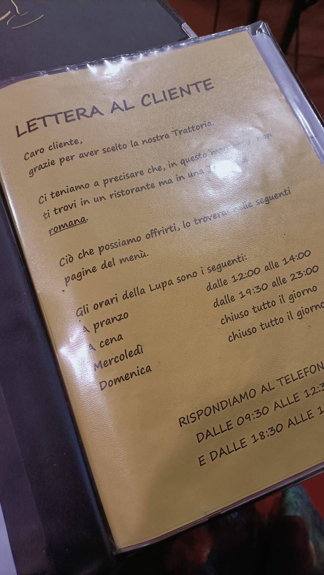 Menu da Trattoria Romana La Lupa ristorante, Nerviano
