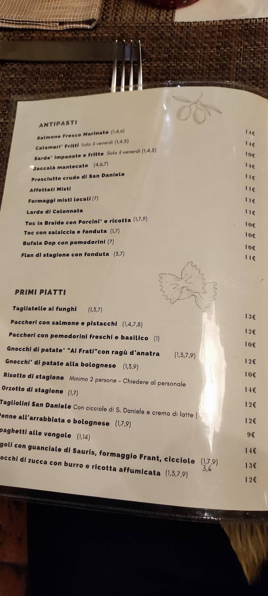 Menu da Trattoria ai Frati ristorante, Udine