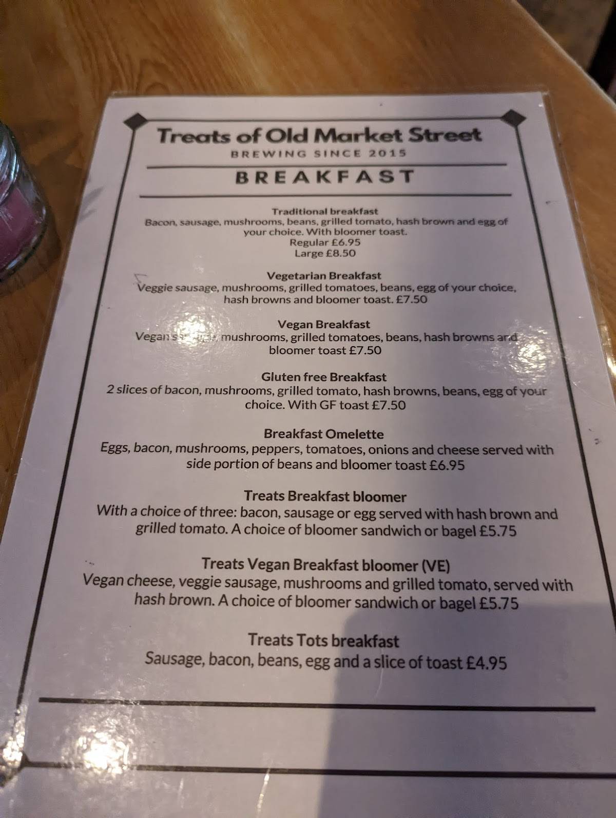 Menu at Treats cafe, Neath