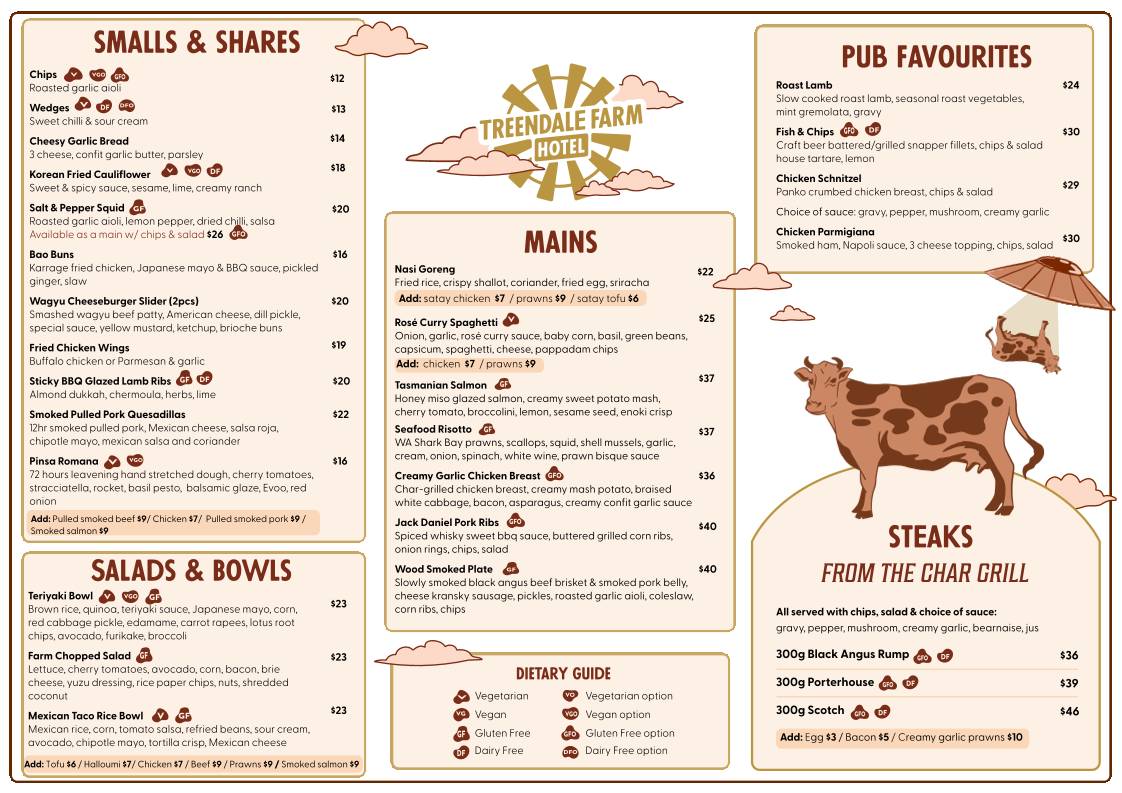 Menu at Treendale Farm Hotel pub & bar, Australind