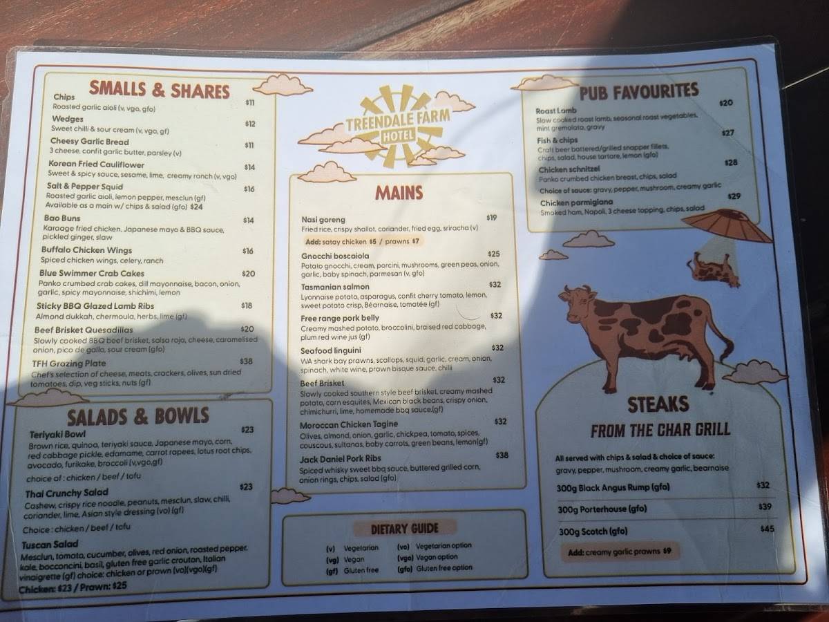 Menu at Treendale Farm Hotel pub & bar, Australind