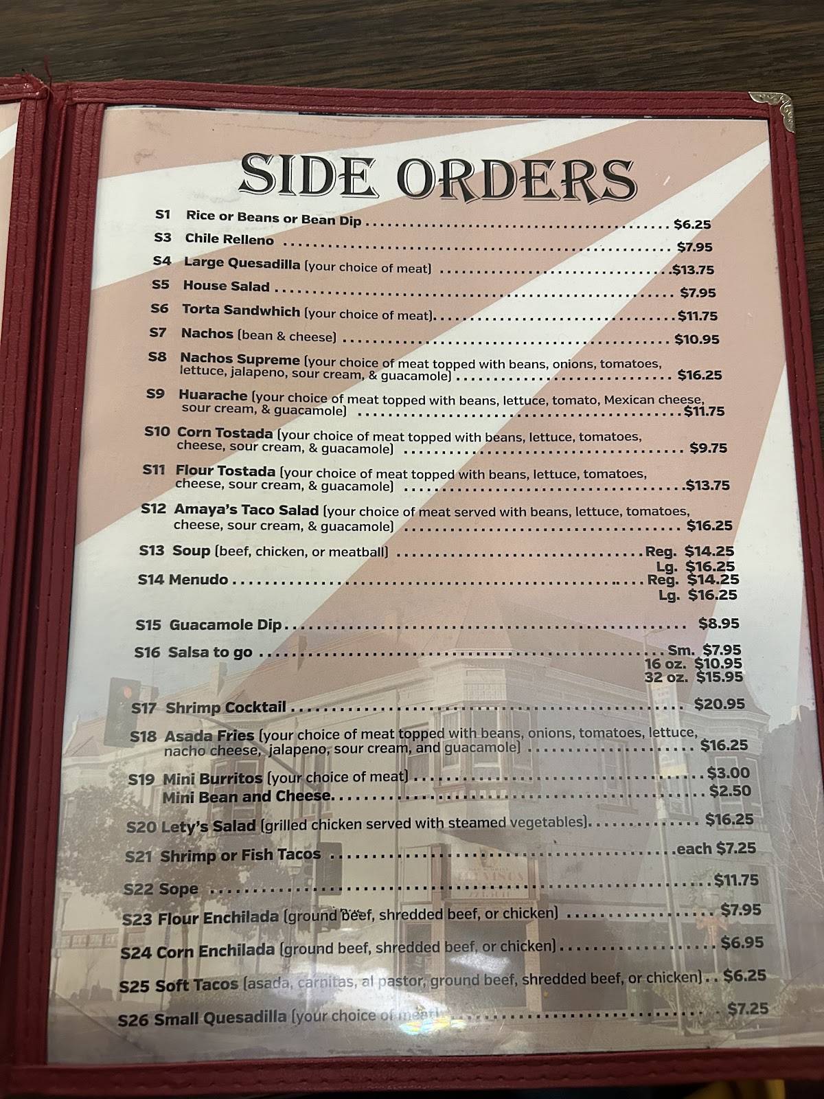 Menu at Trevino's restaurant, Merced