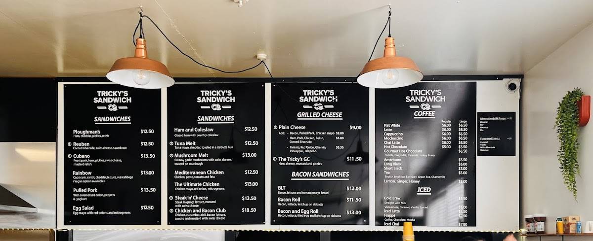 Menu at Tricky's Sandwich Co. cafe, Upper Hutt