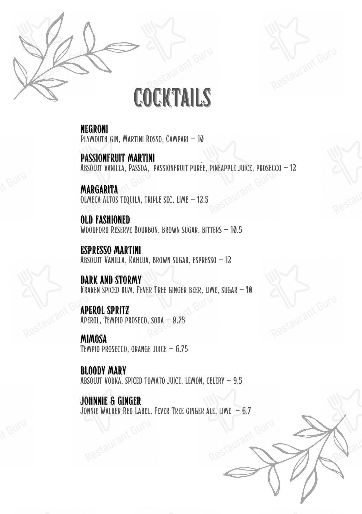 Menu at Trinity Arms pub & bar, London, 45 Trinity Gardens