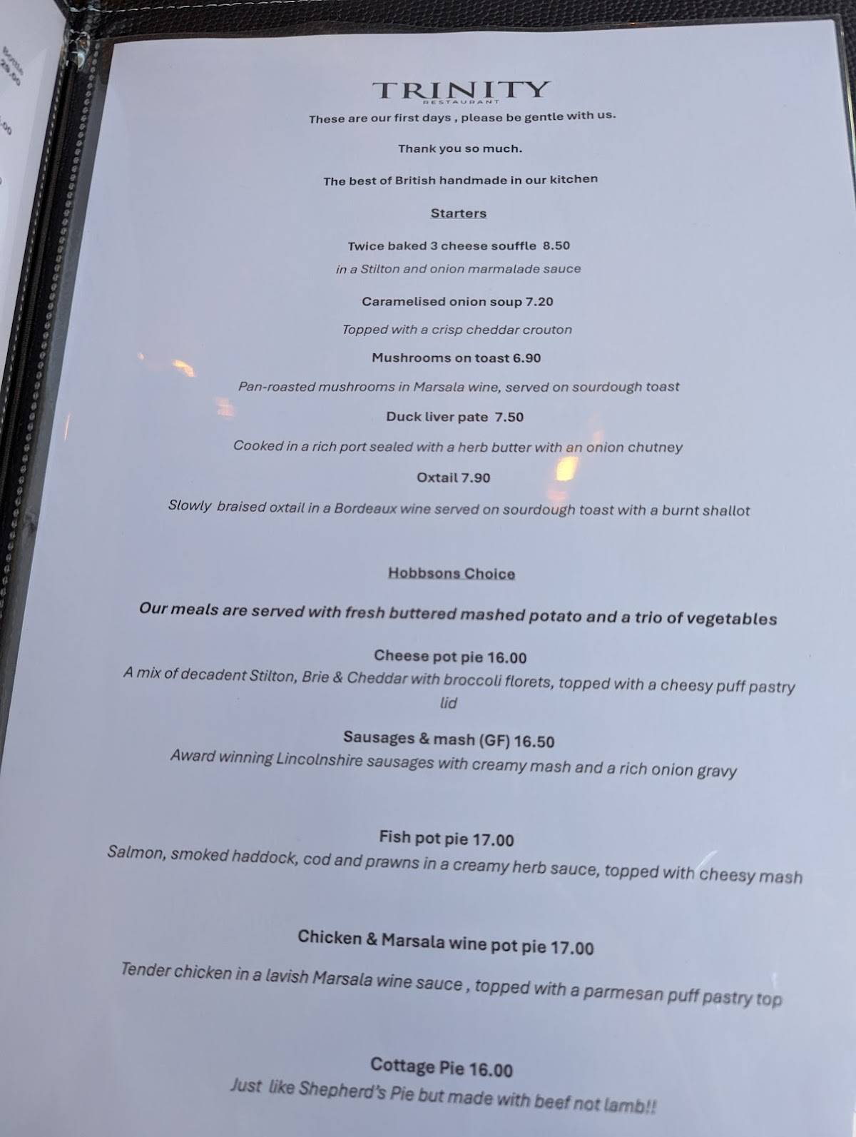 Menu at Trinity Restaurant, Cambridge, 15 Trinity St