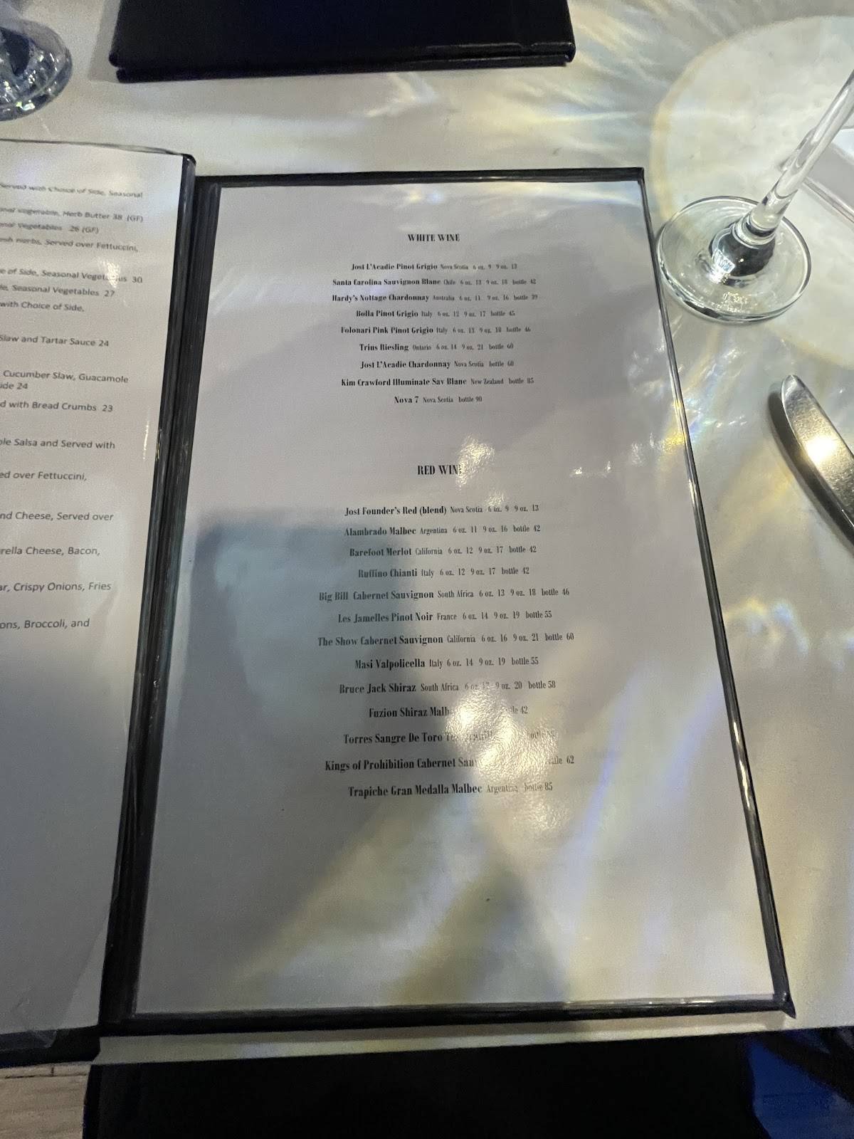 Menu at Trio restaurant, Sydney