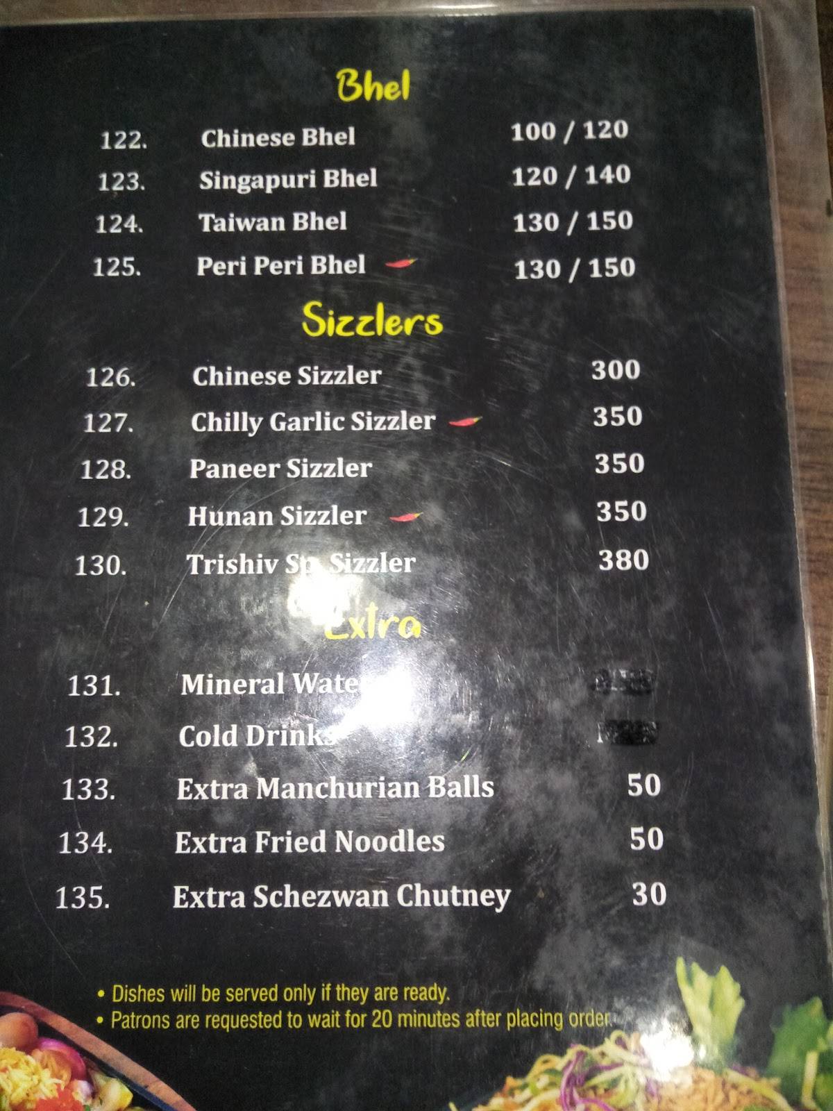 Menu at Trishiv Chinese Corner vip road vesu, Surat