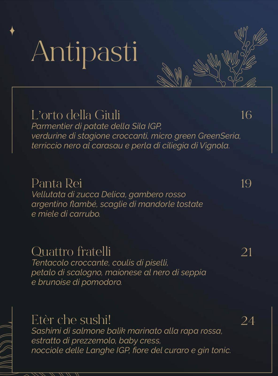 Menu au Trittico Ristorante, Modène