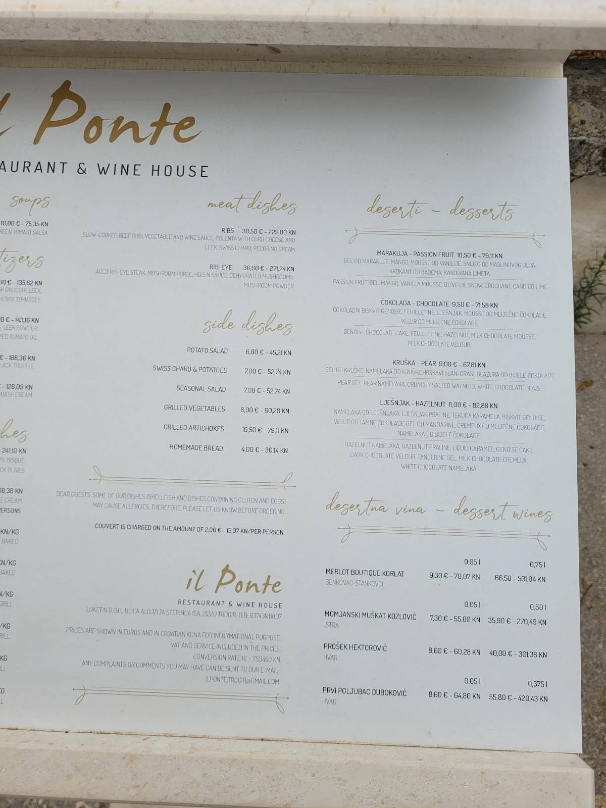 Menu da Restoran il Ponte ristorante, Trau