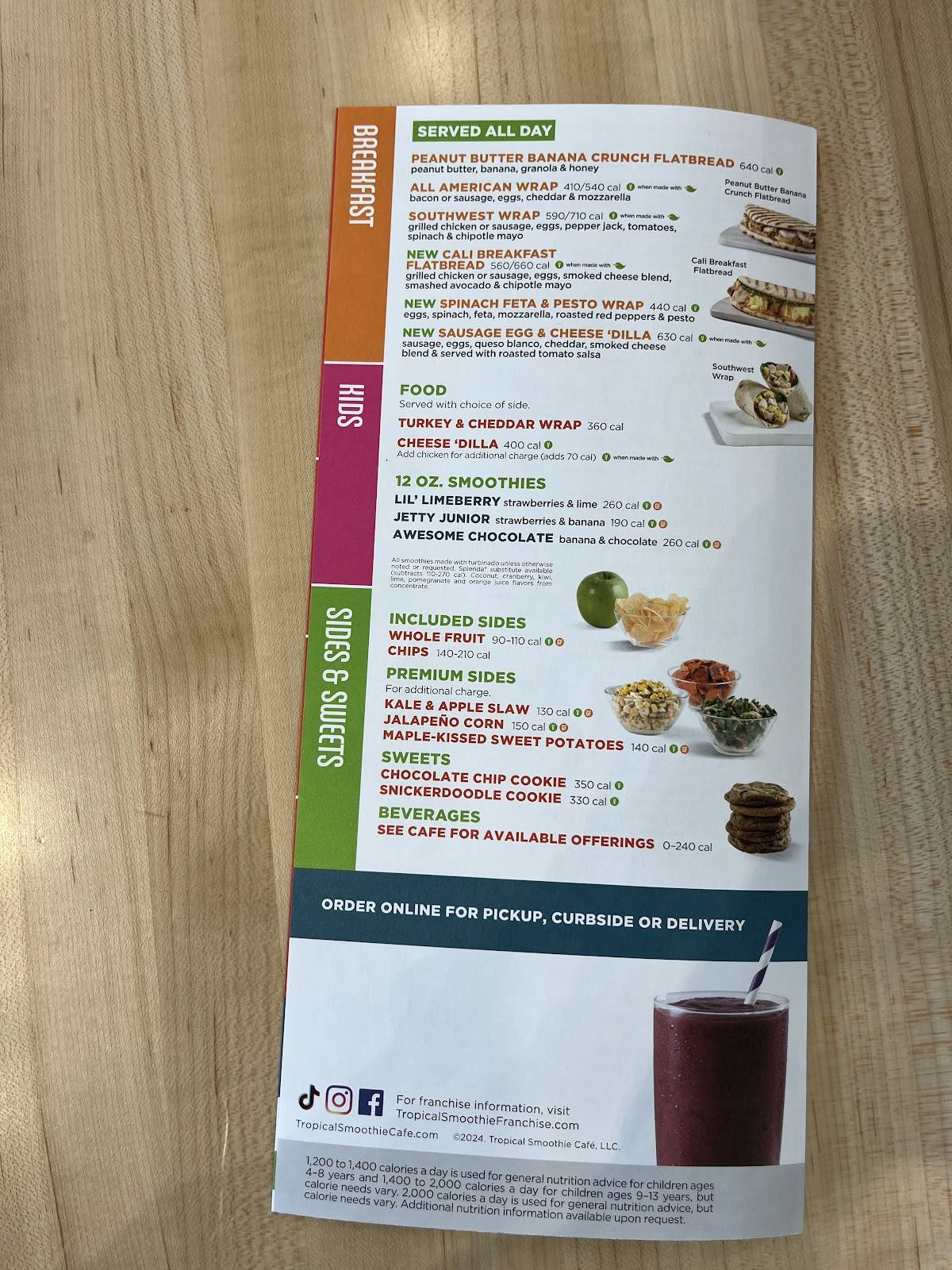 Menu at Tropical Smoothie Cafe, Mount Laurel