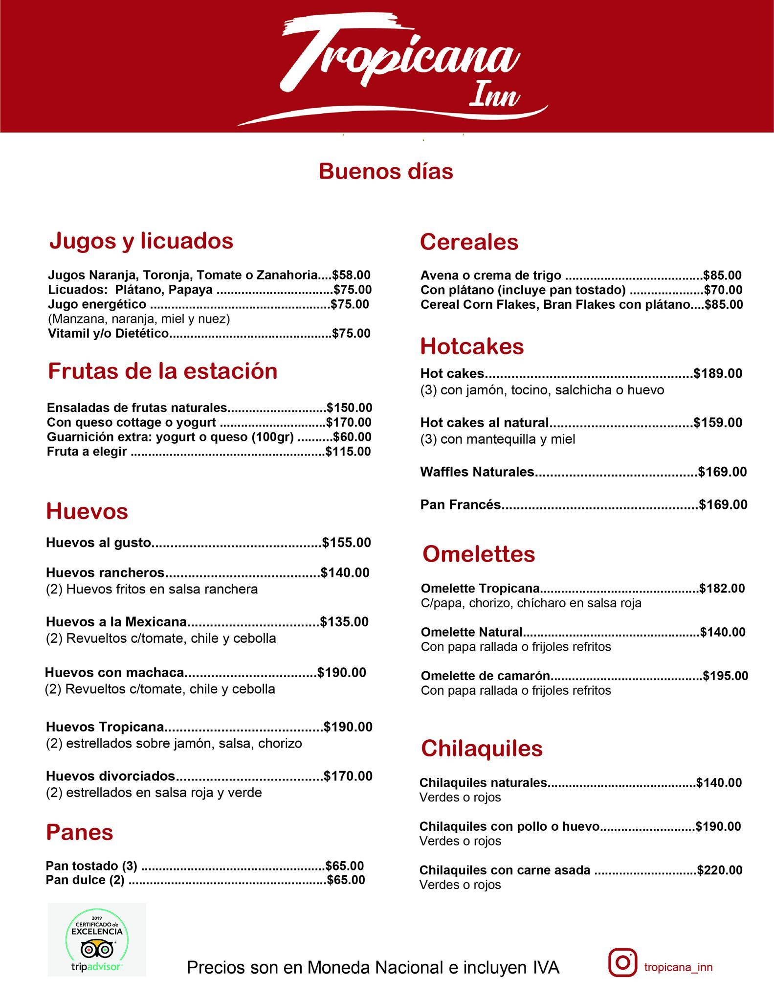 Menu at Tropicana Inn Bar & Grill, San José del Cabo, Boulevard Antonio ...