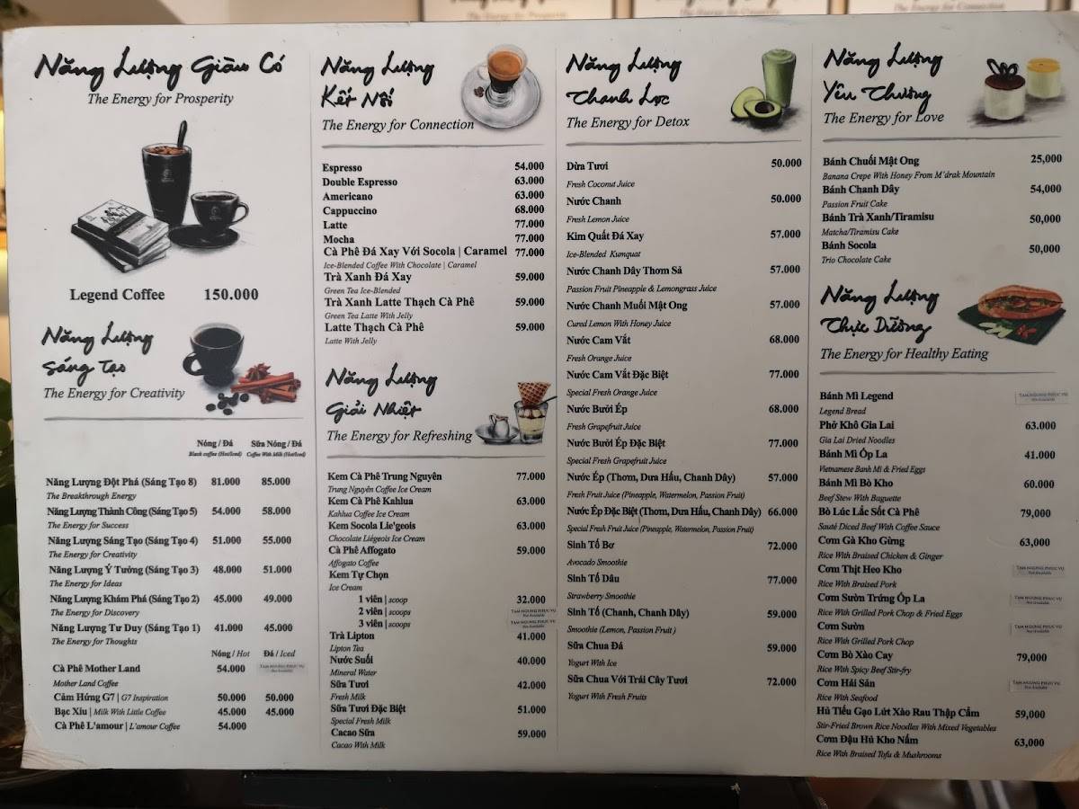Menu at Trung Nguyên Legend Café restaurant, Ho Chi Minh City, 349 Hai ...