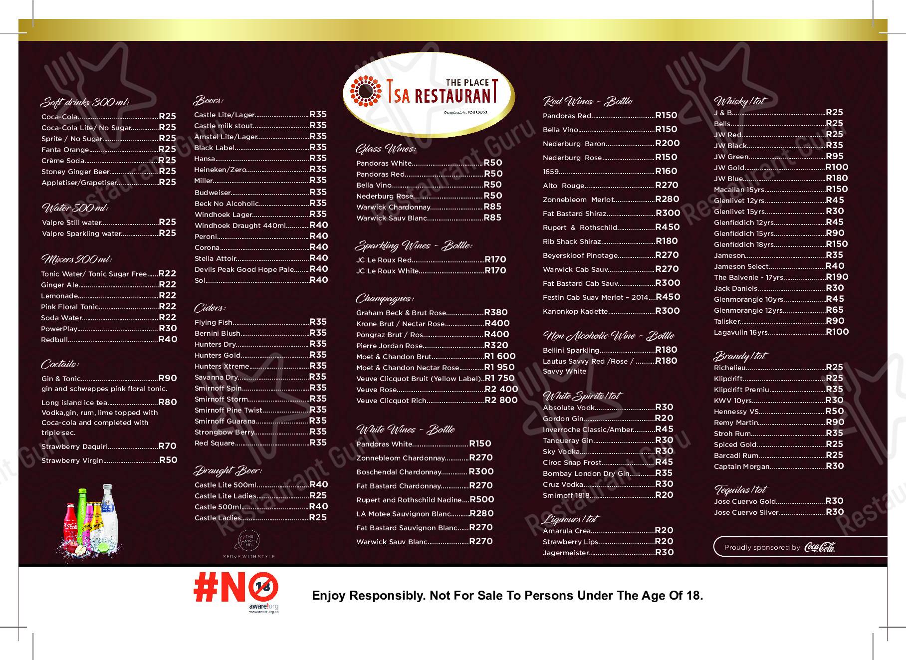 Menu at Tsa Douglasdale Fourways restaurant, Sandton