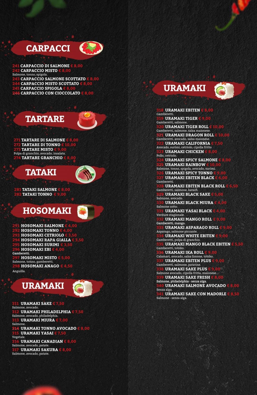 Menu at Tsubaki Sushi All You Can Eat restaurant, Lido di Savio