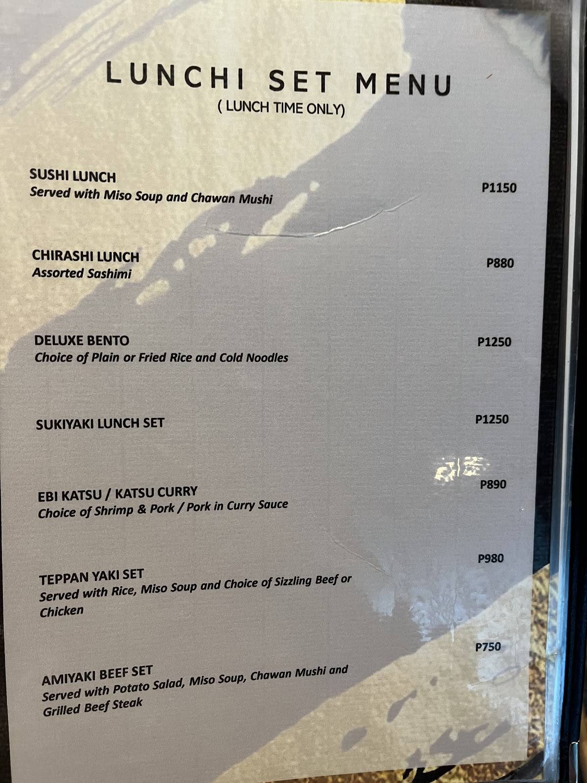 Menu at Tsumura restaurant, Makati