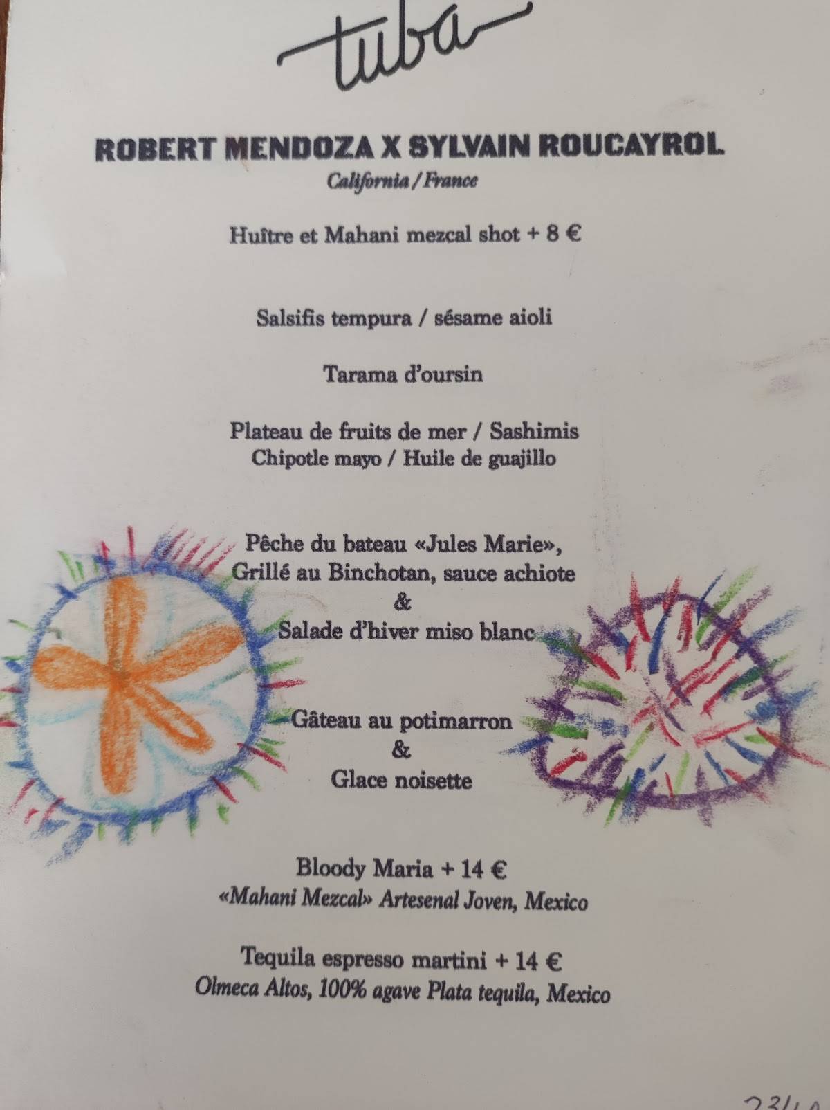 Menu at Tuba Club - Cabanons et Restaurant, Marseille