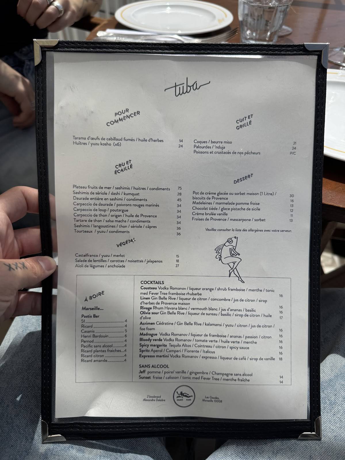 Menu at Tuba Club - Cabanons et Restaurant, Marseille