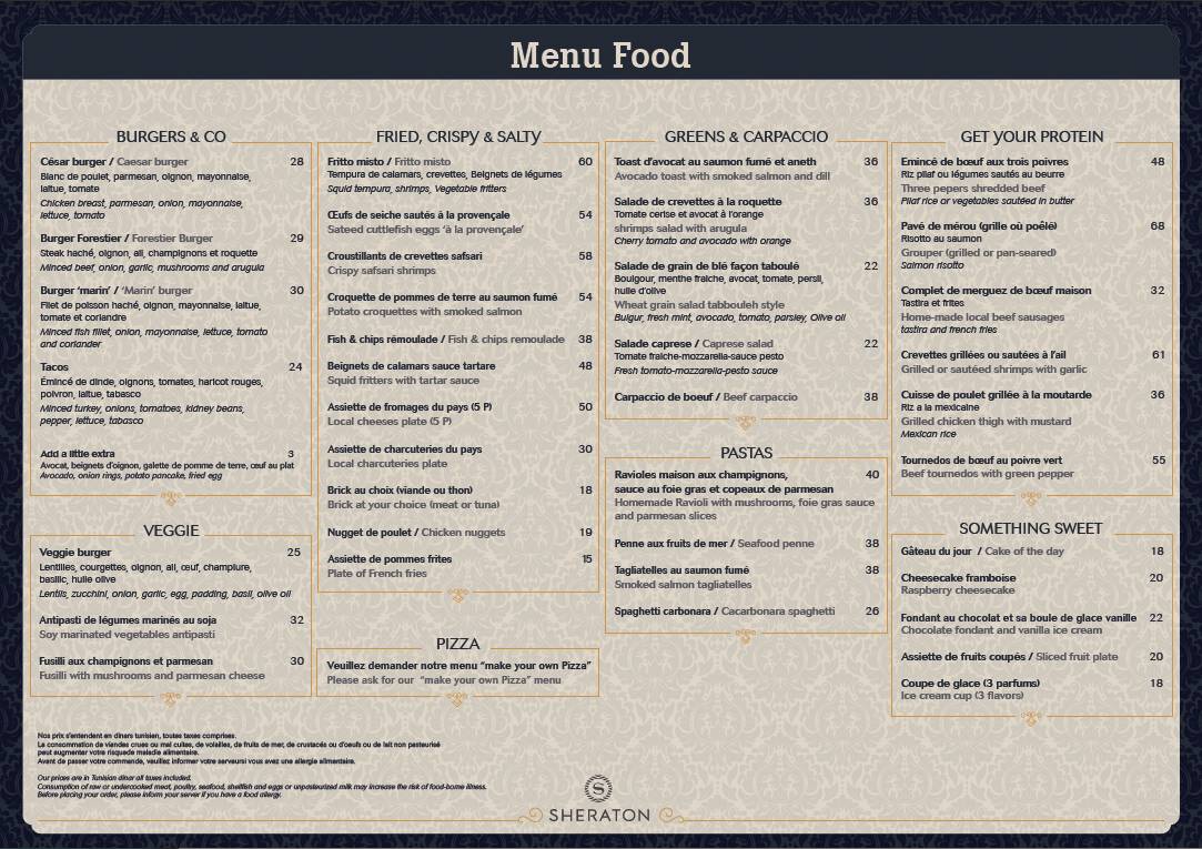 Menu at Sheraton Executive Club, Tunis