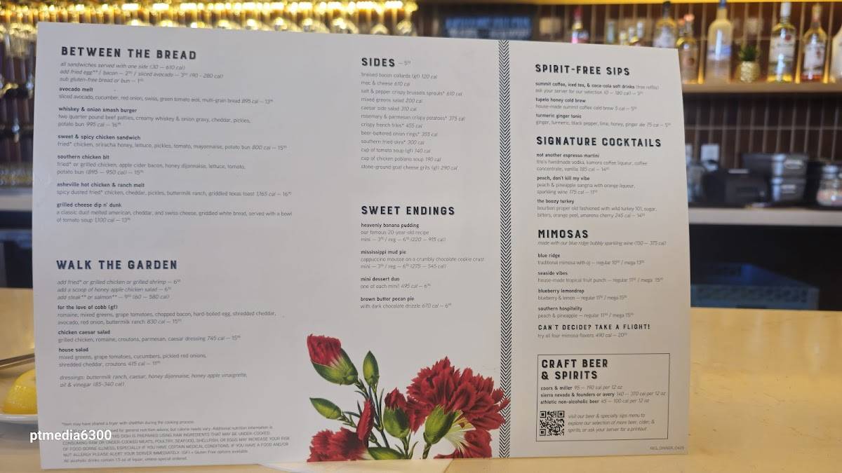 Menu at Tupelo Honey Southern Kitchen & Bar, Pittsburgh