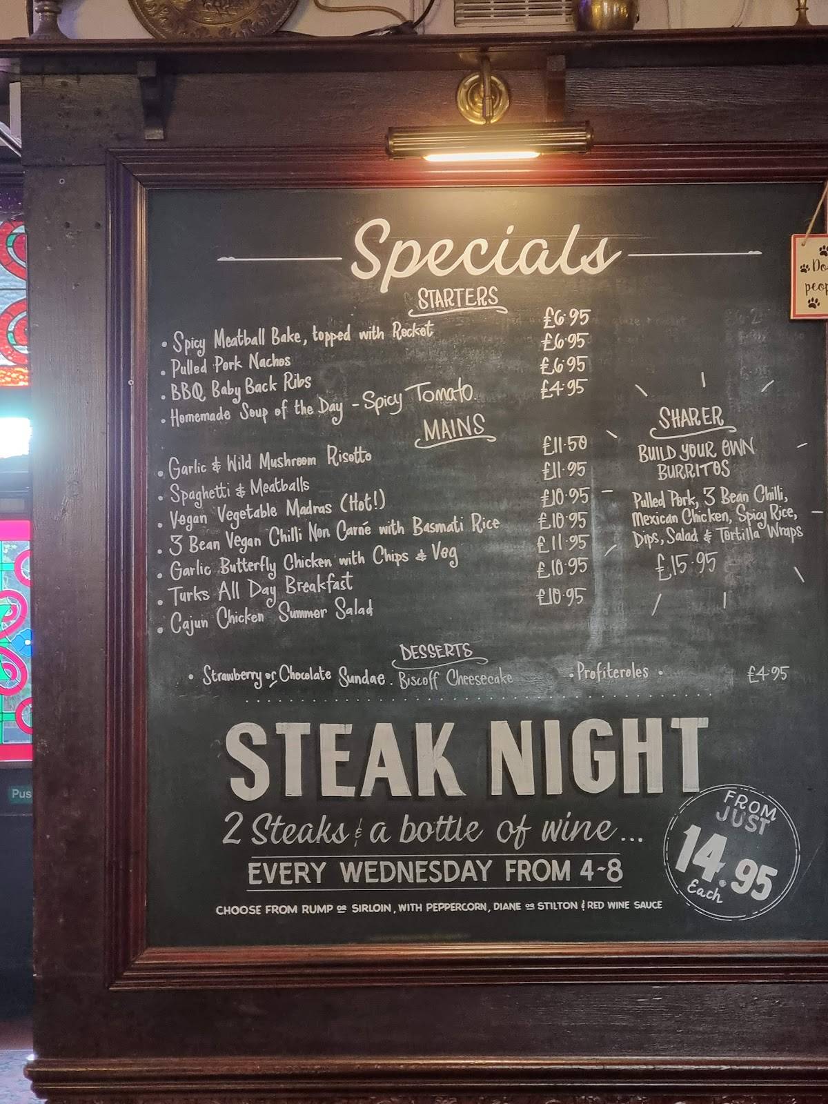 Menu at Turks Head pub & bar, St Helens
