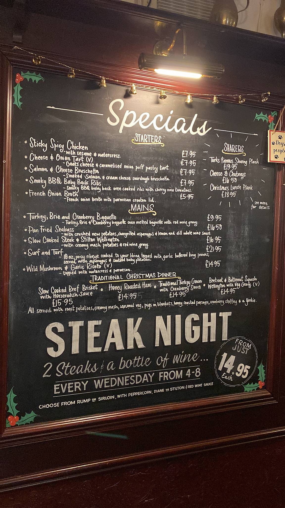 Menu at Turks Head pub & bar, St Helens