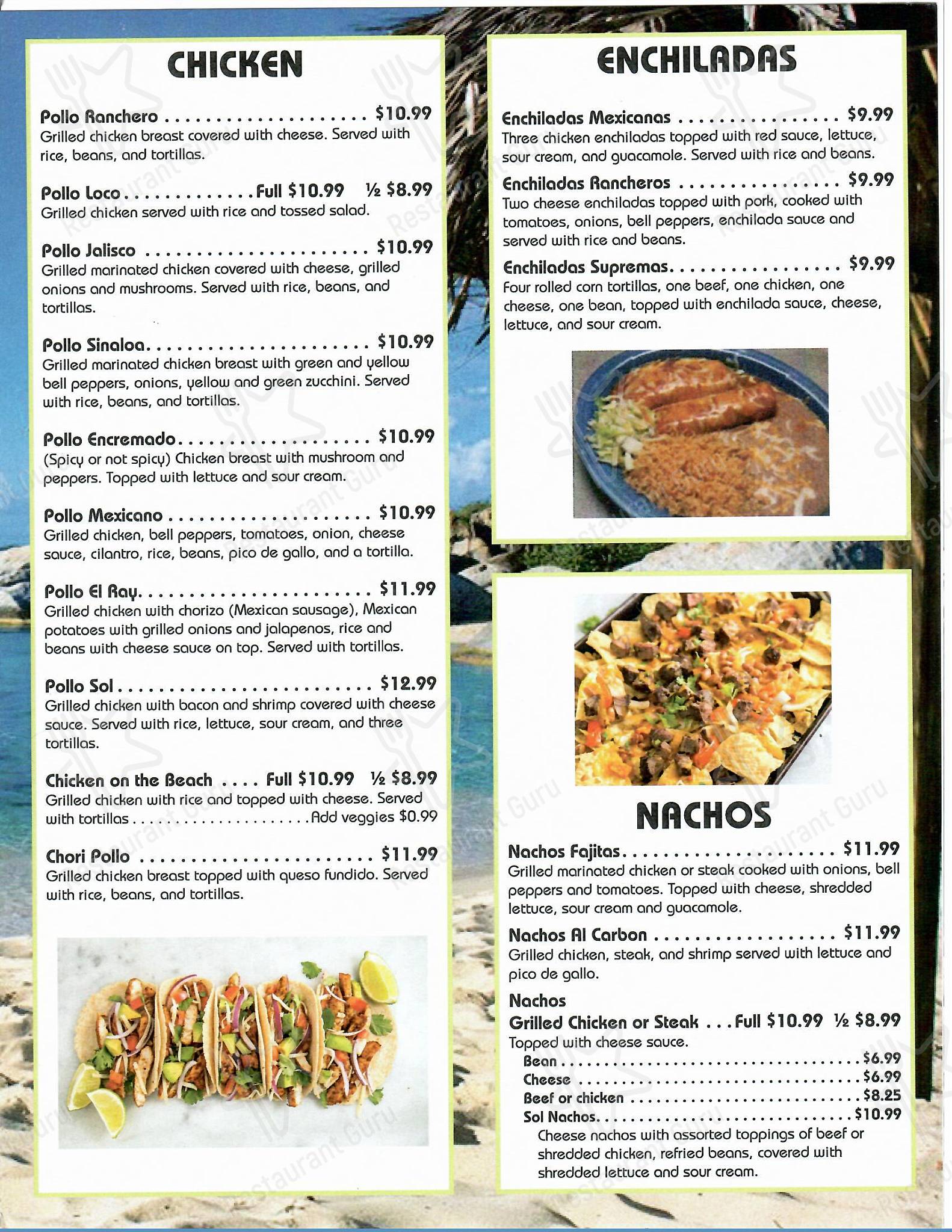 Menu at Sol Del Mar Mexican Bar and Grill, Tuscola