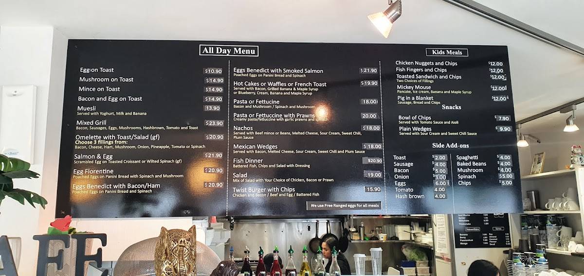 Menu at Twist Cafe Lower Hutt, Wellington