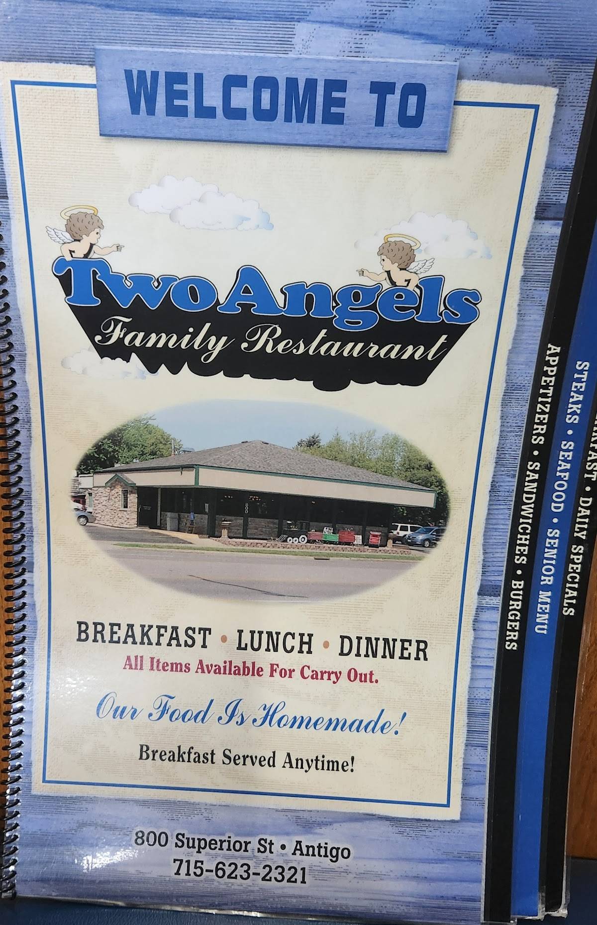 Menu at Two Angels Family Restaurant, Antigo