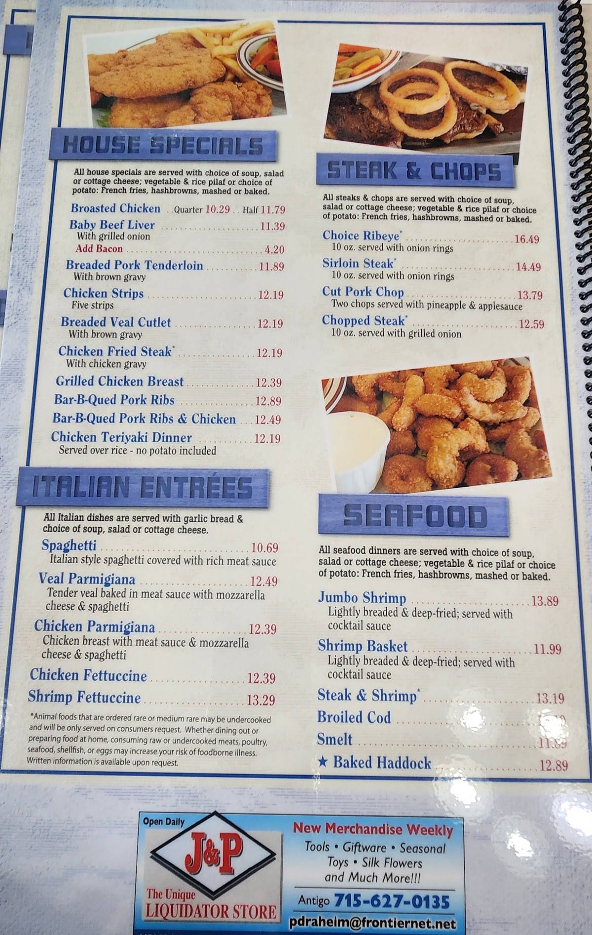 Menu at Two Angels Family Restaurant, Antigo