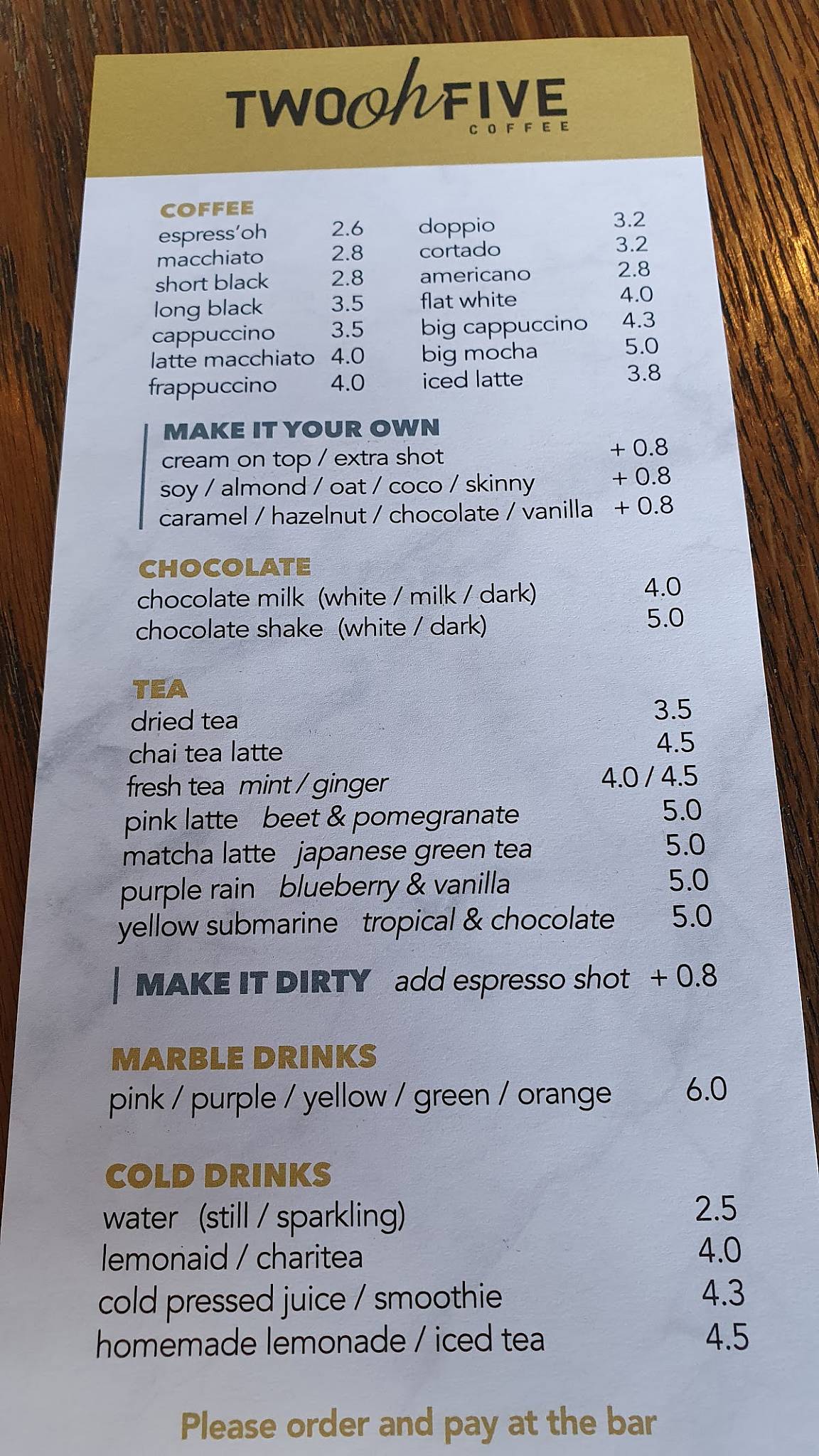Menu au Two Oh Five, Maasmechelen
